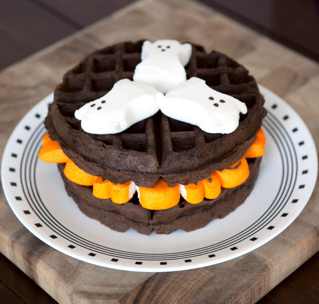 Dark Chocolate Marshmallow Halloween Waffles - Brownie Bites Blog